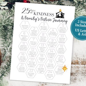 Christmas 25 Days of Kindness Calendar Printable Kindness Advent ...