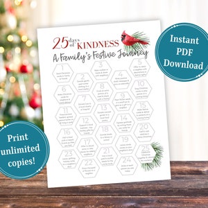 Christmas 25 Days of Kindness Calendar Printable Kindness Advent ...
