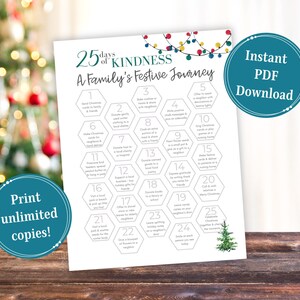 Christmas 25 Days of Kindness Calendar Printable | Kindness Advent ...