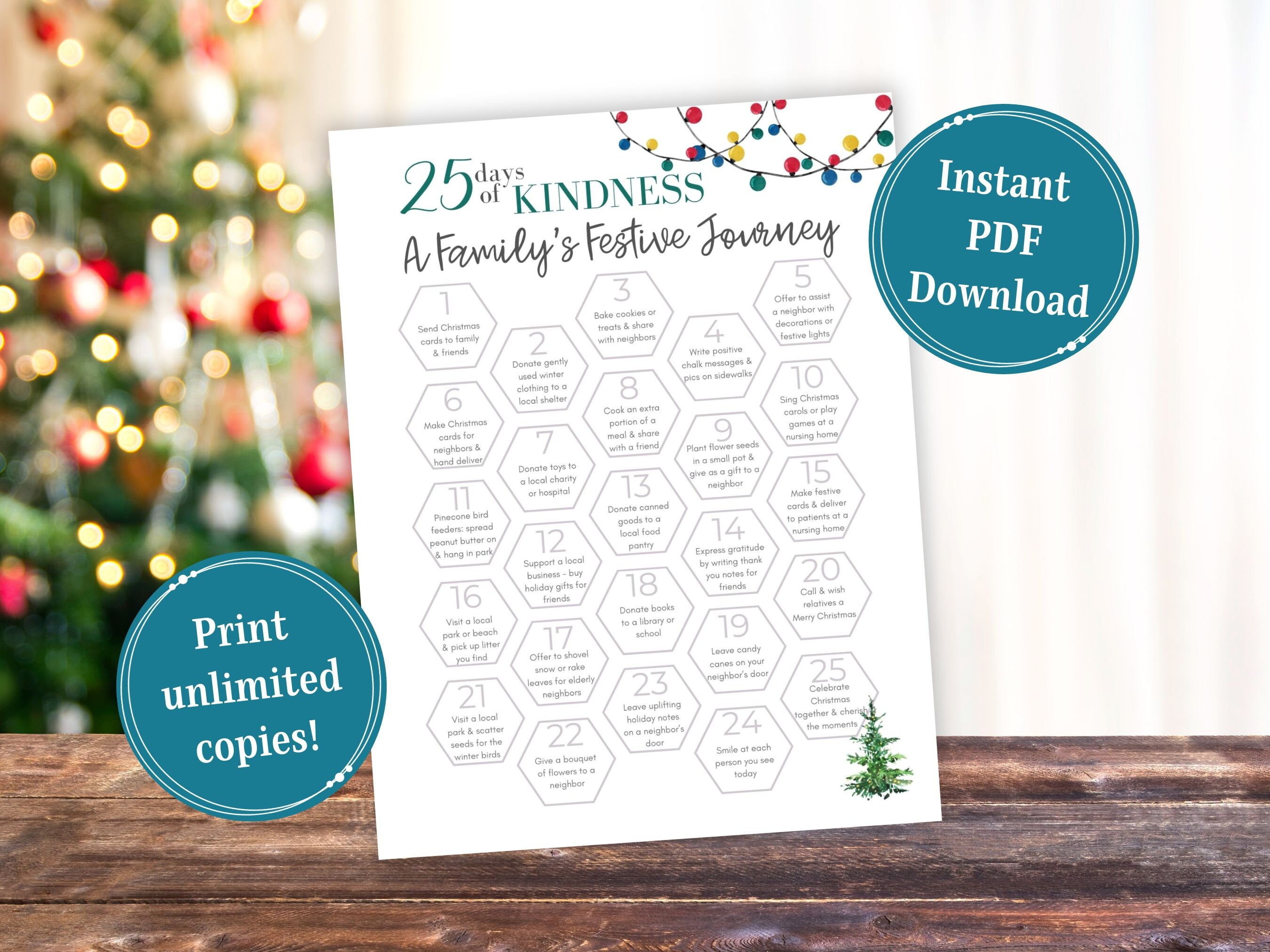 Christmas 25 Days of Kindness Calendar Printable | Kindness Advent ...