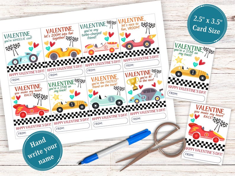 Race Car Valentine's Day Cards, Printable Classroom - Preschool ...