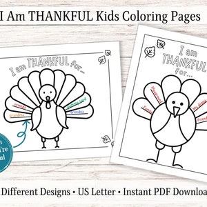 I Am Thankful Turkey Coloring Printable | Kids Thanksgiving Activity ...