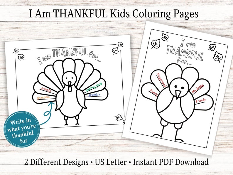 I Am Thankful Turkey Coloring Printable | Kids Thanksgiving Activity ...