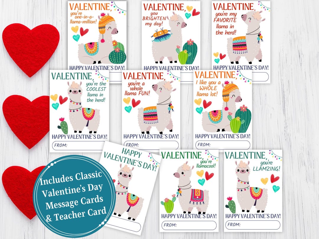 Llama Valentine's Day Cards, Printable Classroom Preschool Valentines ...