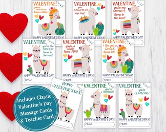 Printable Llama Valentine's Day Cards, Print at Home Classroom ...