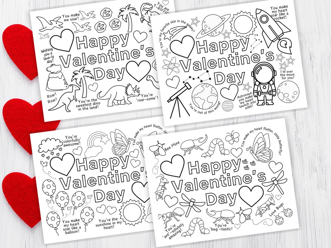 Valentine’s Day Coloring Placemats, Classroom Valentine, Bugs ...