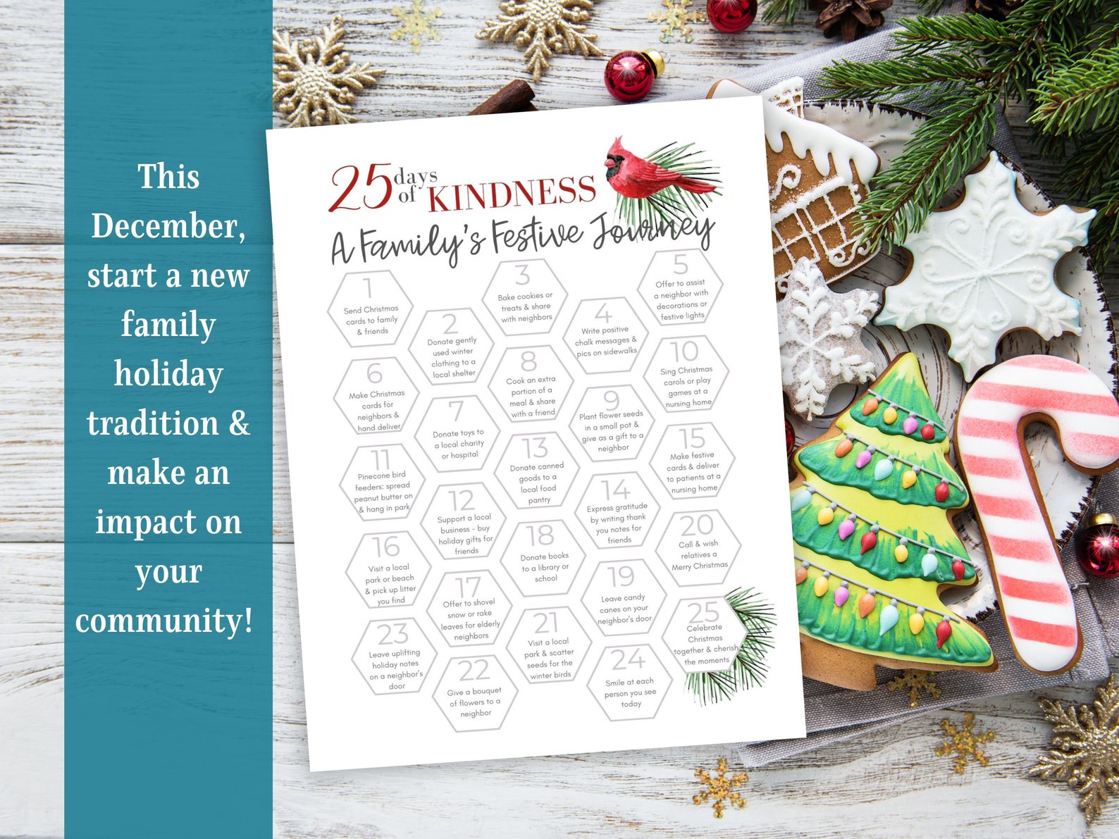 Christmas 25 Days of Kindness Calendar Printable Kindness Advent ...