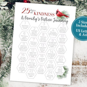 Christmas 25 Days of Kindness Calendar Printable Kindness Advent ...