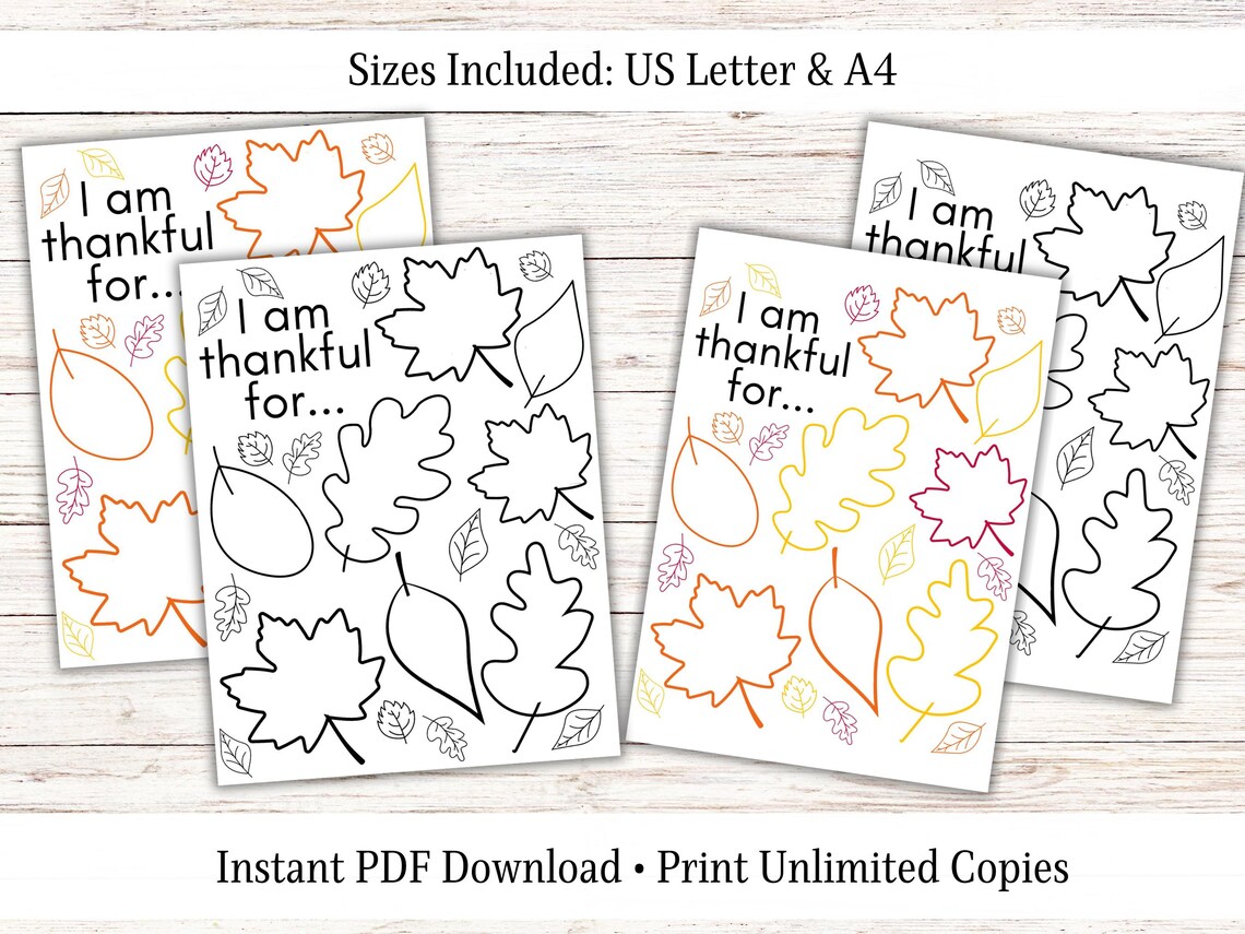 I Am Thankful Leaves Activity for Kids, Fall Thanksgiving Coloring ...