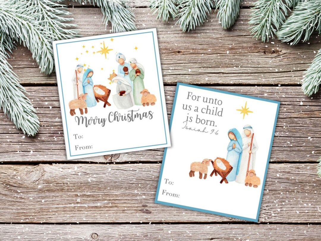 Nativity Christmas Gift Tags, Printable Christian Tags, Merry Christmas ...