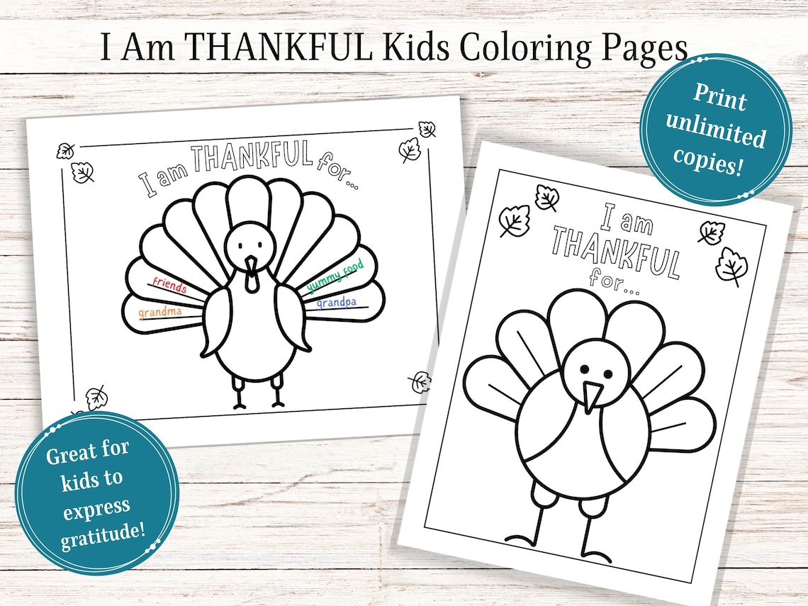 I Am Thankful Turkey Coloring Printable | Kids Thanksgiving Activity ...