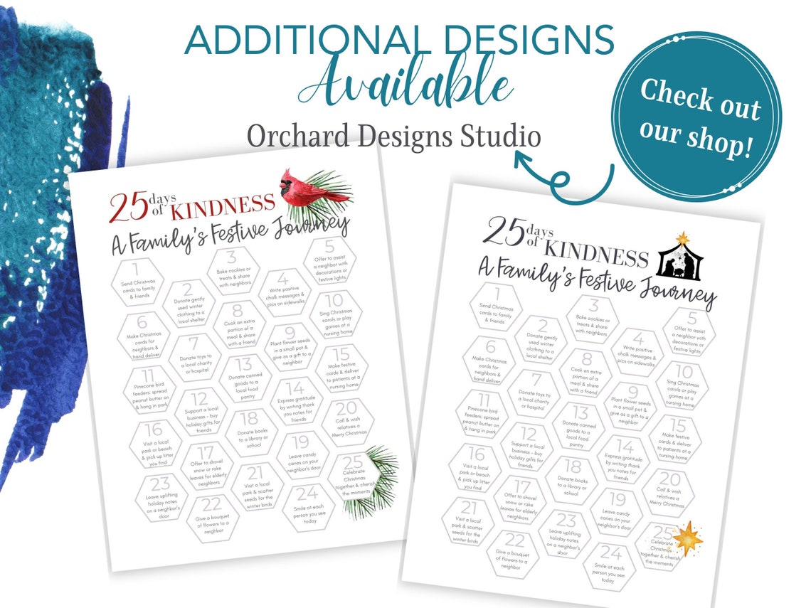 Christmas 25 Days of Kindness Calendar Printable | Kindness Advent ...