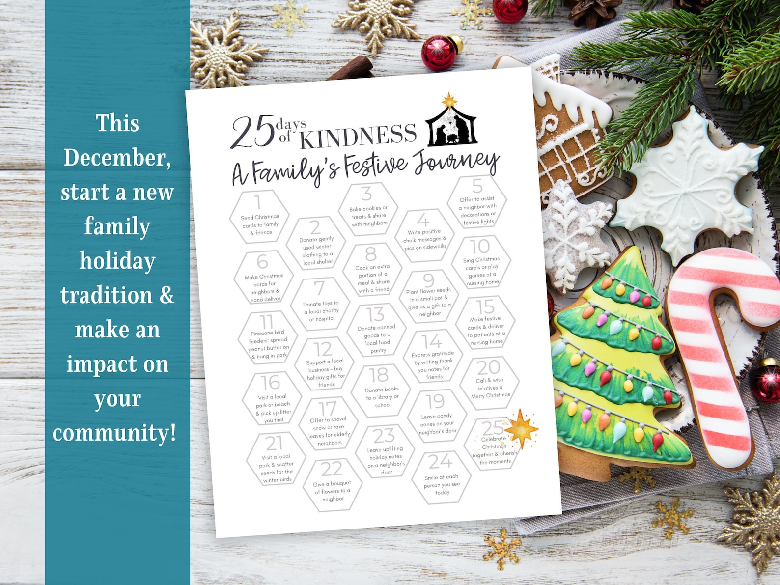 Christmas 25 Days of Kindness Calendar Printable | Kindness Advent ...