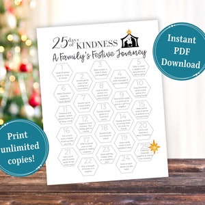 Christmas 25 Days of Kindness Calendar Printable Kindness Advent ...