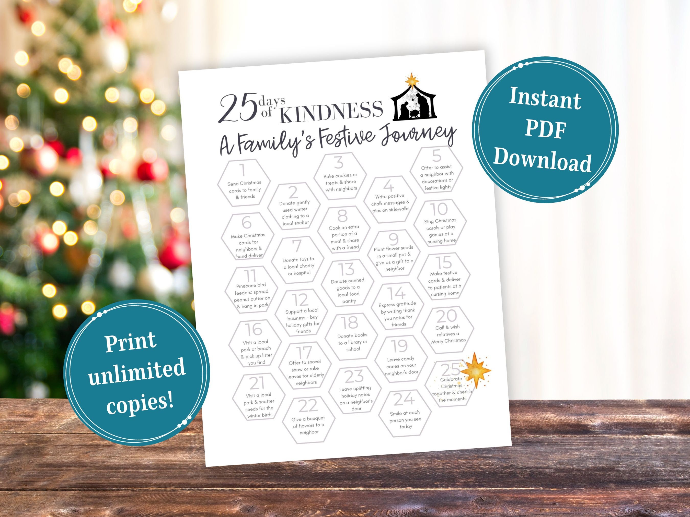 Christmas 25 Days of Kindness Calendar Printable | Kindness Advent ...