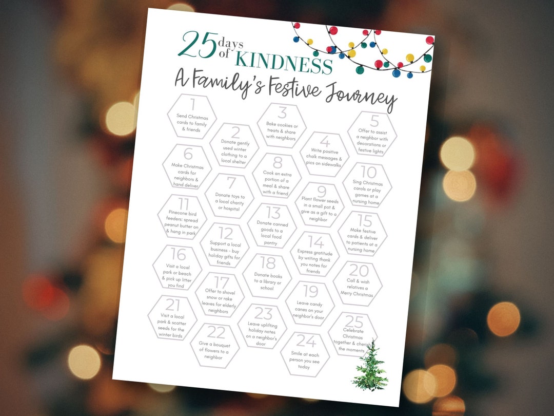 Christmas 25 Days of Kindness Calendar Printable | Kindness Advent ...