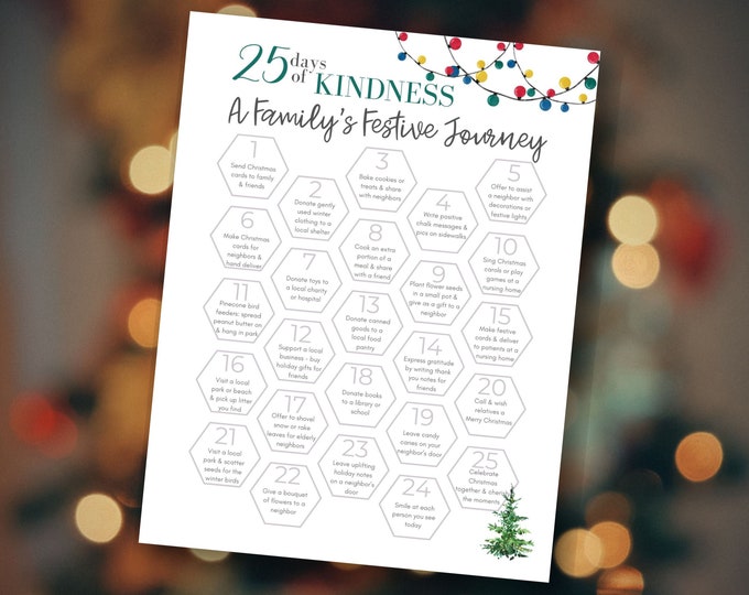 25 Days of Kindness Calendar, Printable Christmas Advent Calendar ...