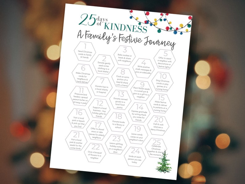 Christmas 25 Days of Kindness Calendar Printable | Kindness Advent ...