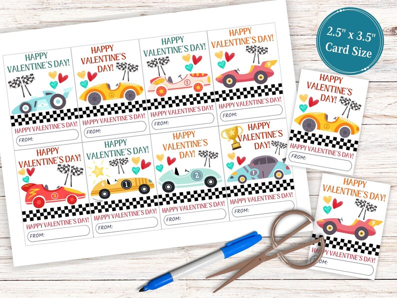 Race Car Valentine's Day Cards, Printable Classroom - Preschool ...