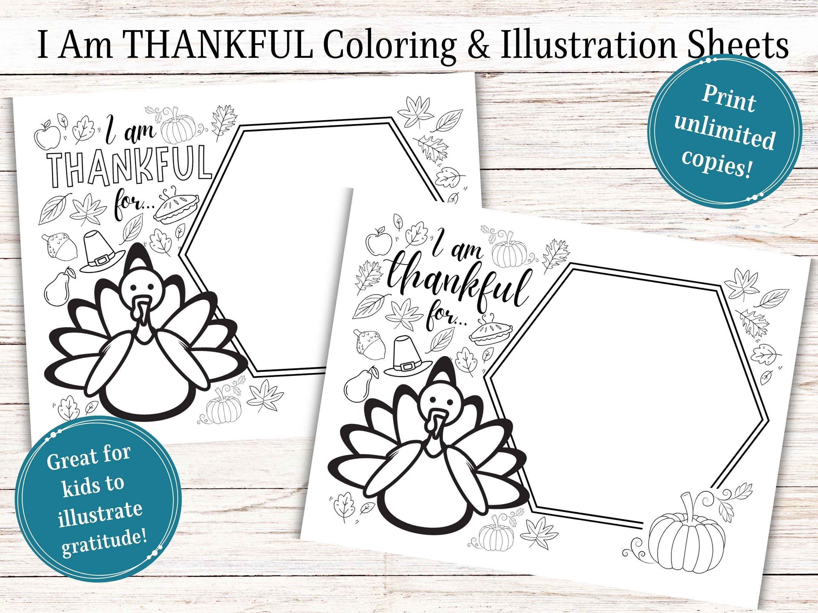 I Am Thankful for Kids Coloring Printable, Thanksgiving Activity ...