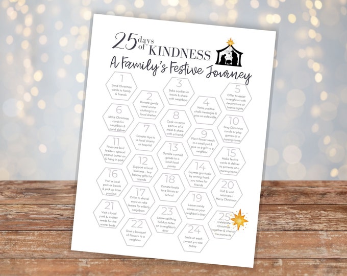 25 Days of Kindness Calendar, Printable Christmas Advent Calendar ...