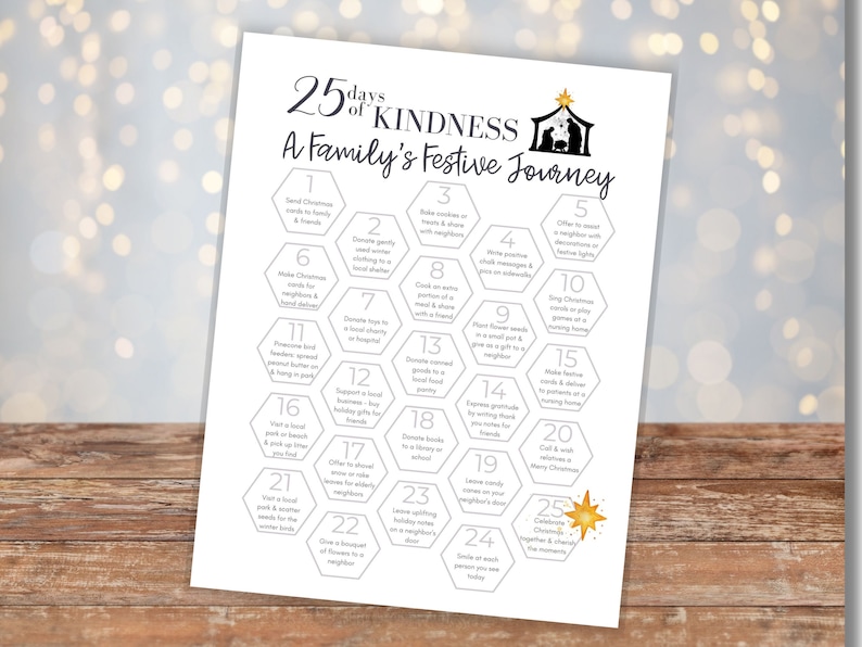 Christmas 25 Days of Kindness Calendar Printable Kindness Advent ...