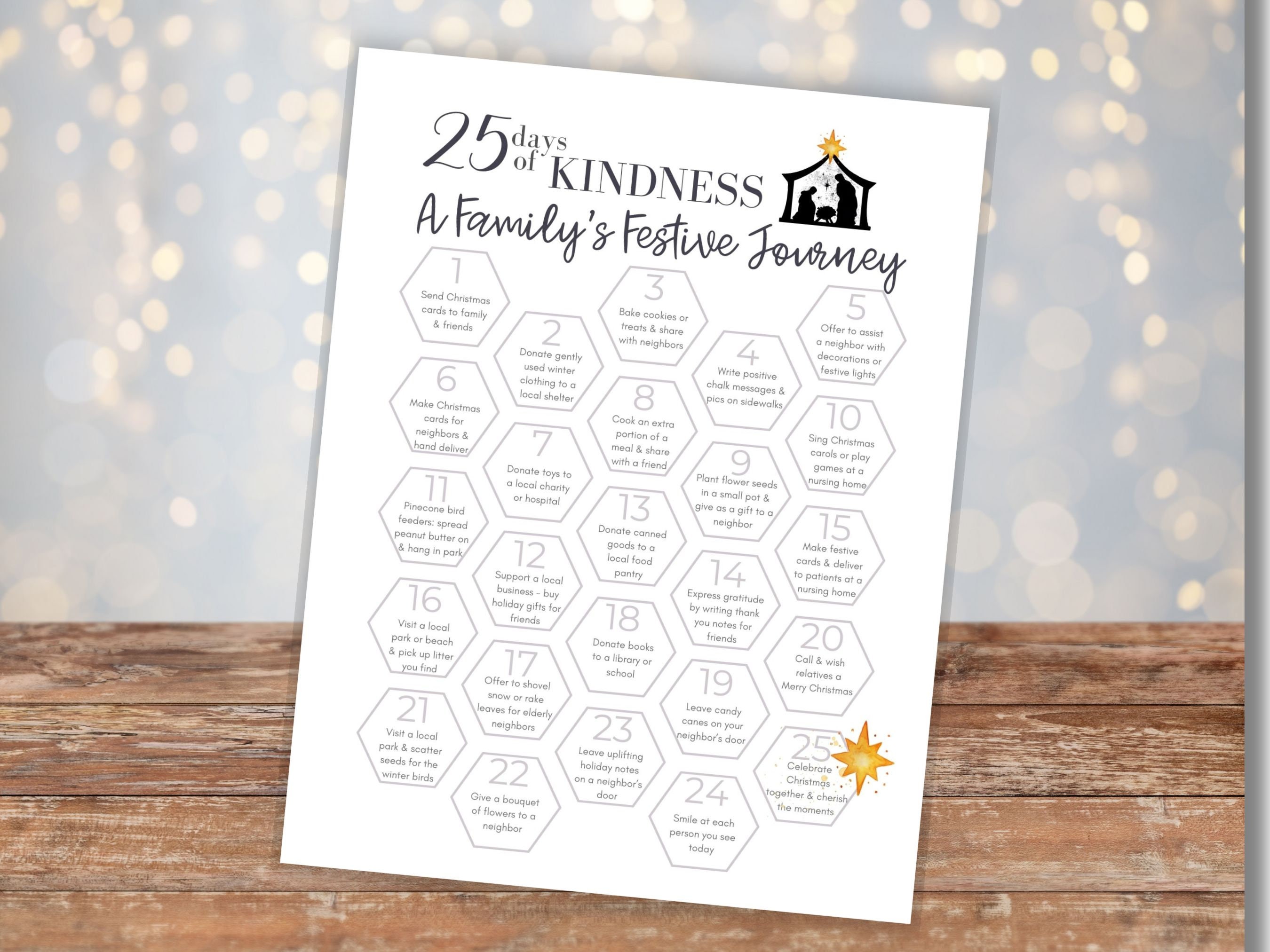 Christmas 25 Days of Kindness Calendar Printable | Kindness Advent ...