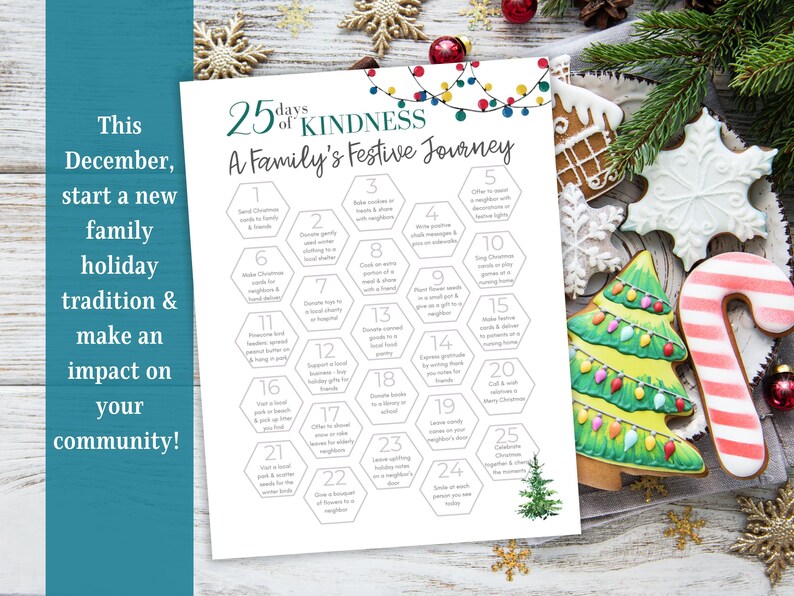 Christmas 25 Days of Kindness Calendar Printable | Kindness Advent ...