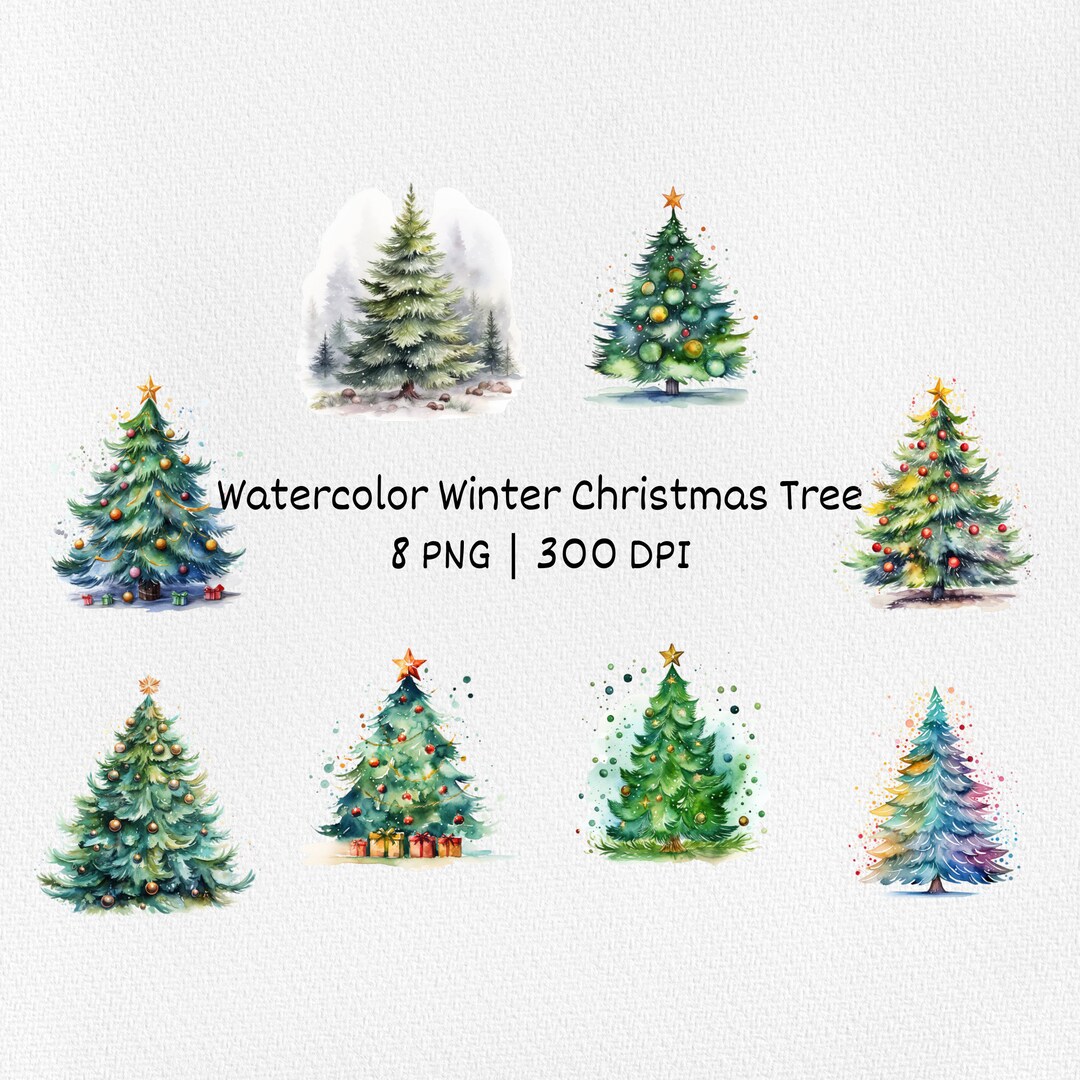 Christmas Winter Watercolor Tree Clipart PNG Transparent Background ...