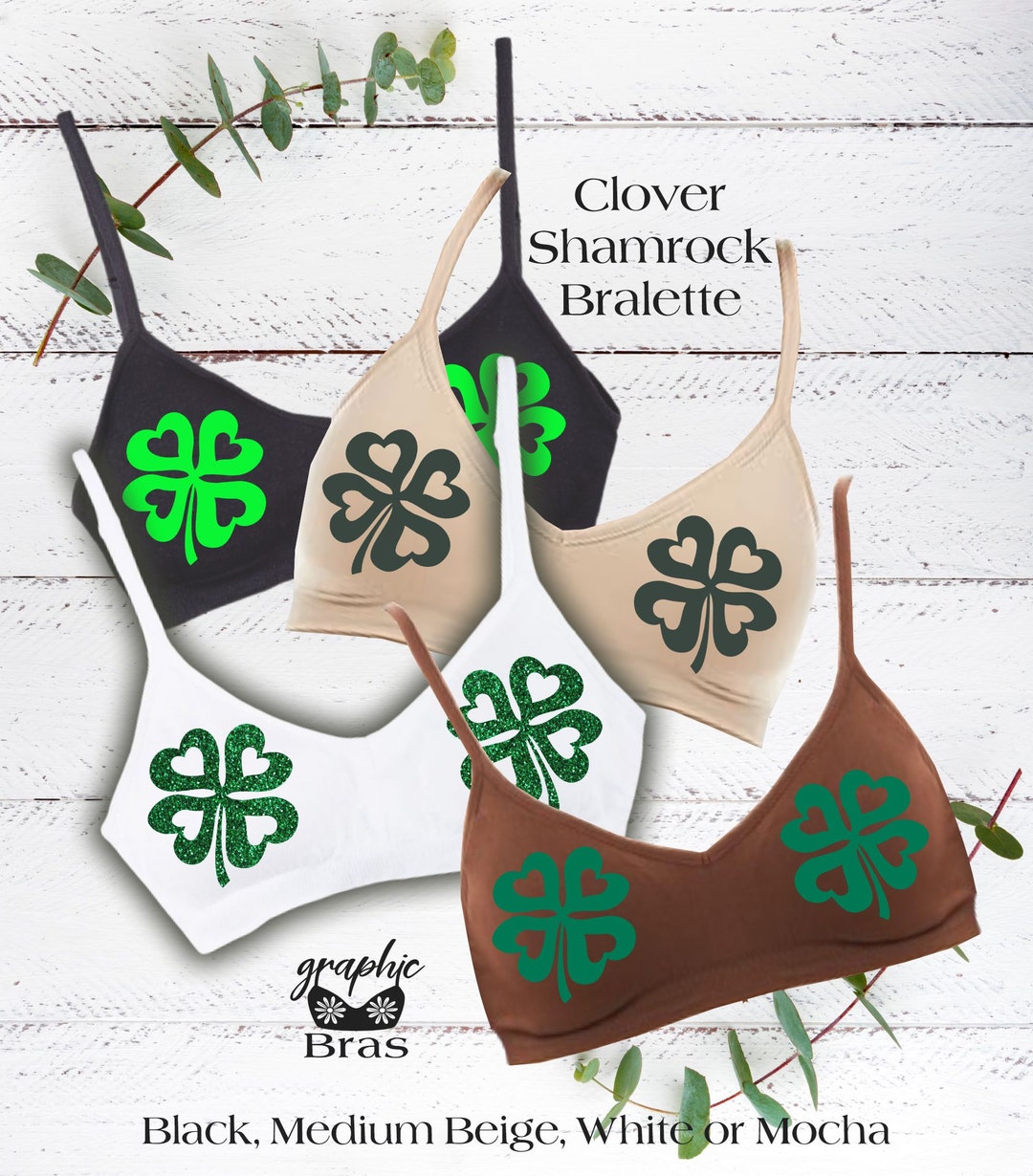 Shamrock St. Patrick's Day Green Clover Print Graphic Bra - Etsy