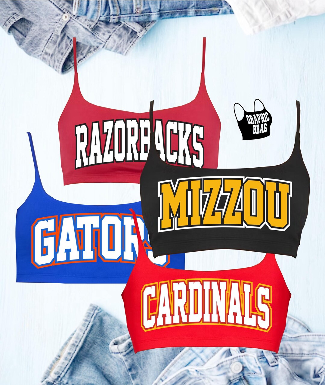 Custom Fan Team Name Sport Bralette Spaghetti Strap Crop Top University ...