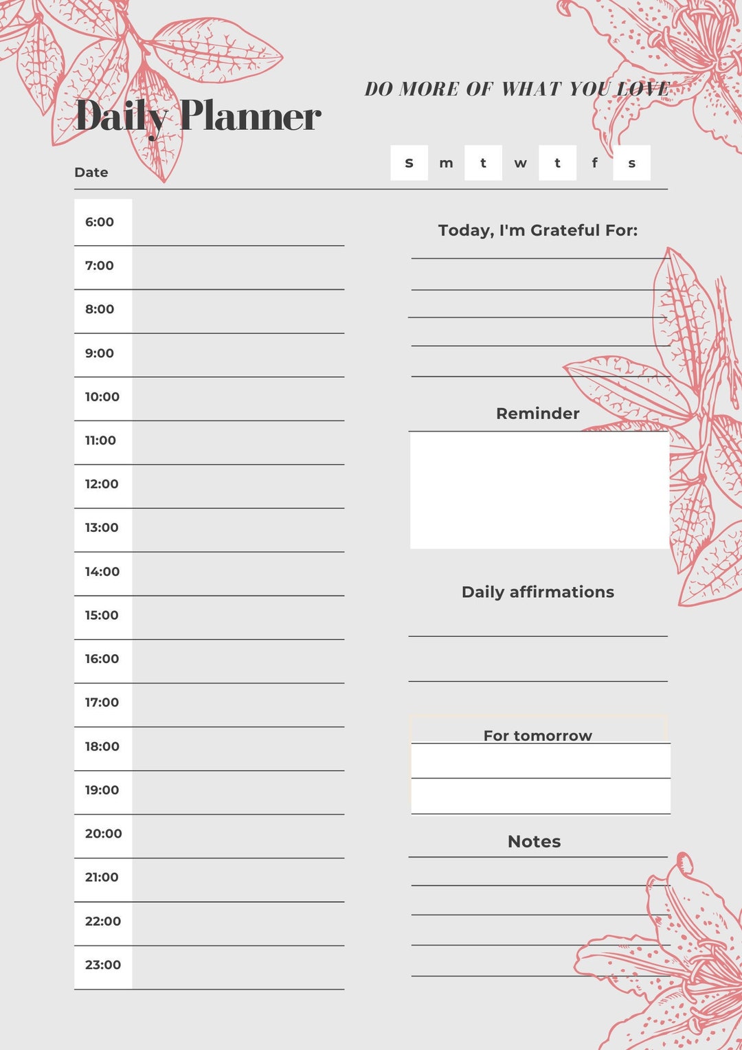 Daily Planner Template PDF One Page - Etsy