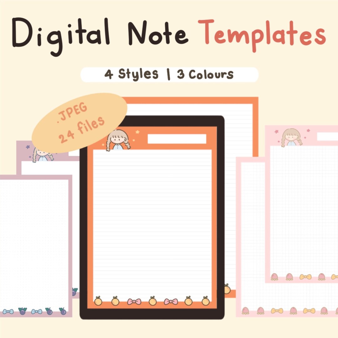 Cute Girl Digital Note Paper Templates - Etsy