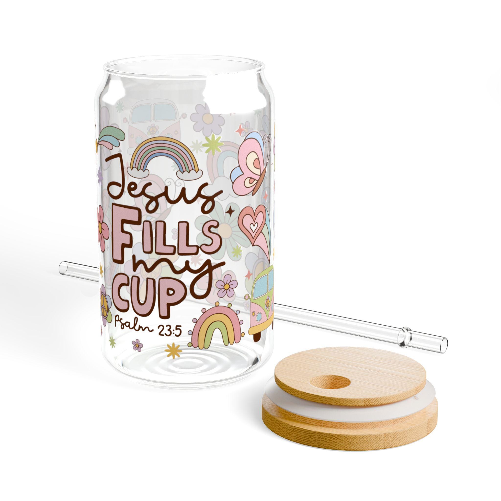 Jesus Fill My Cup Sipper Glass, Loved, Bible Verse, Scripture Drinking Glass, Gift for Her ...