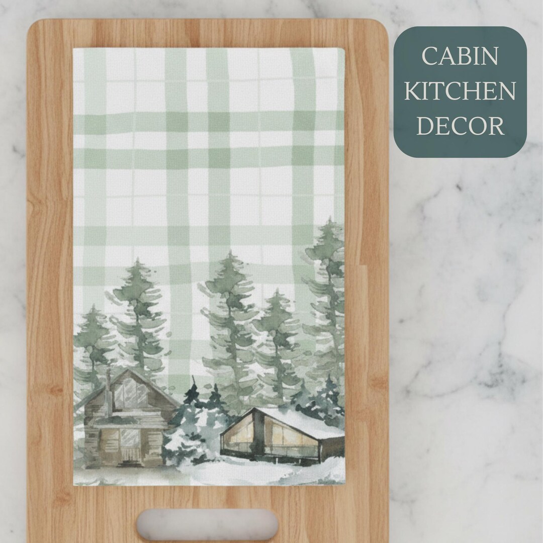 Winter Cabin Hand Towel Cozy Lodge Kitchen Bathroom Rustic Plaid Home ...