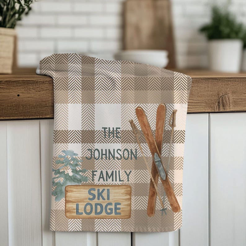 Winter Lodge Ski Cabin Hand Towel Personalized Family Name Rustic ...