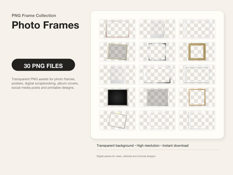 Photo Frame PNG Bundle: Transparent Picture Frames for Collage ...