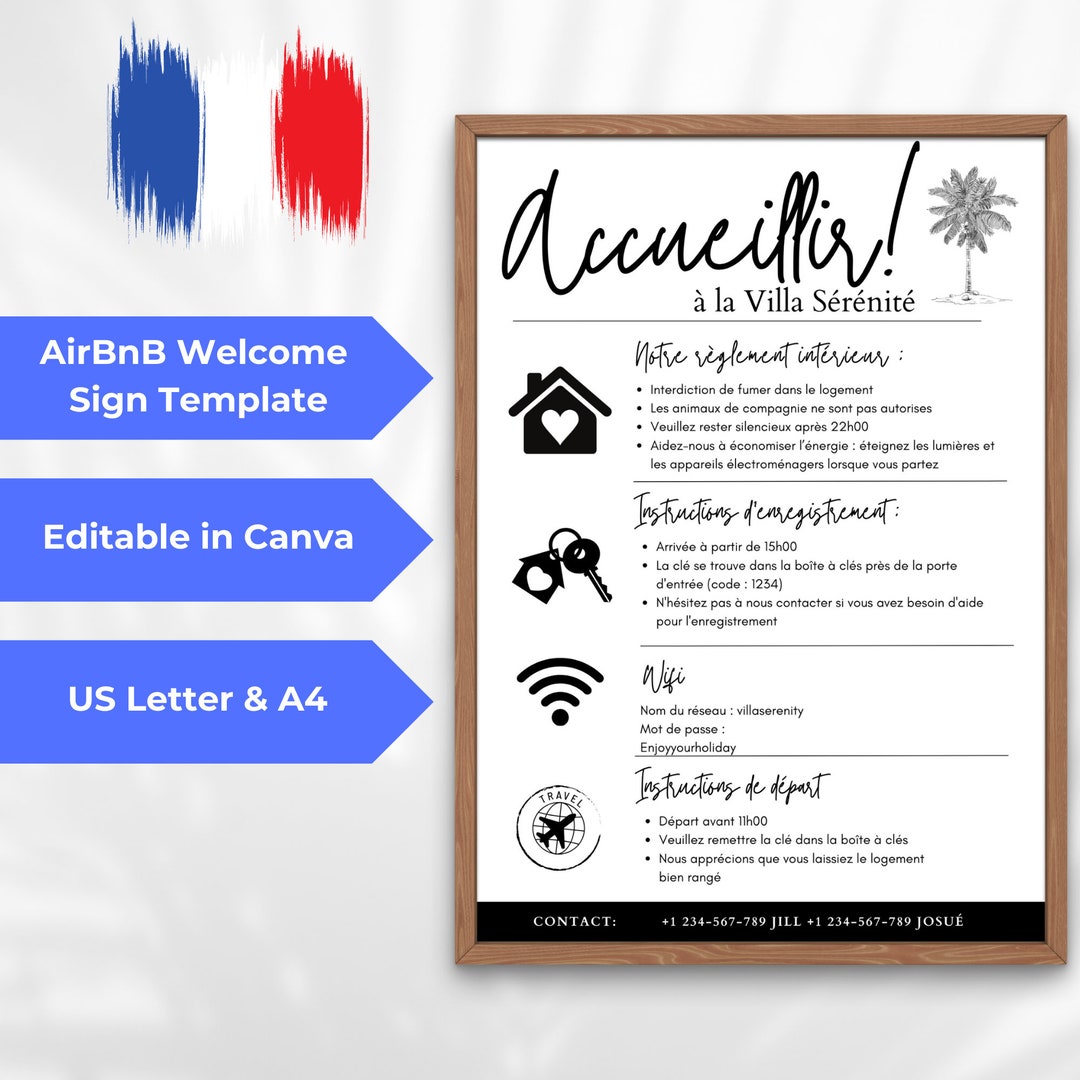 French Welcome Sign for Airbnb and VRBO Hosts Palmtree - Etsy