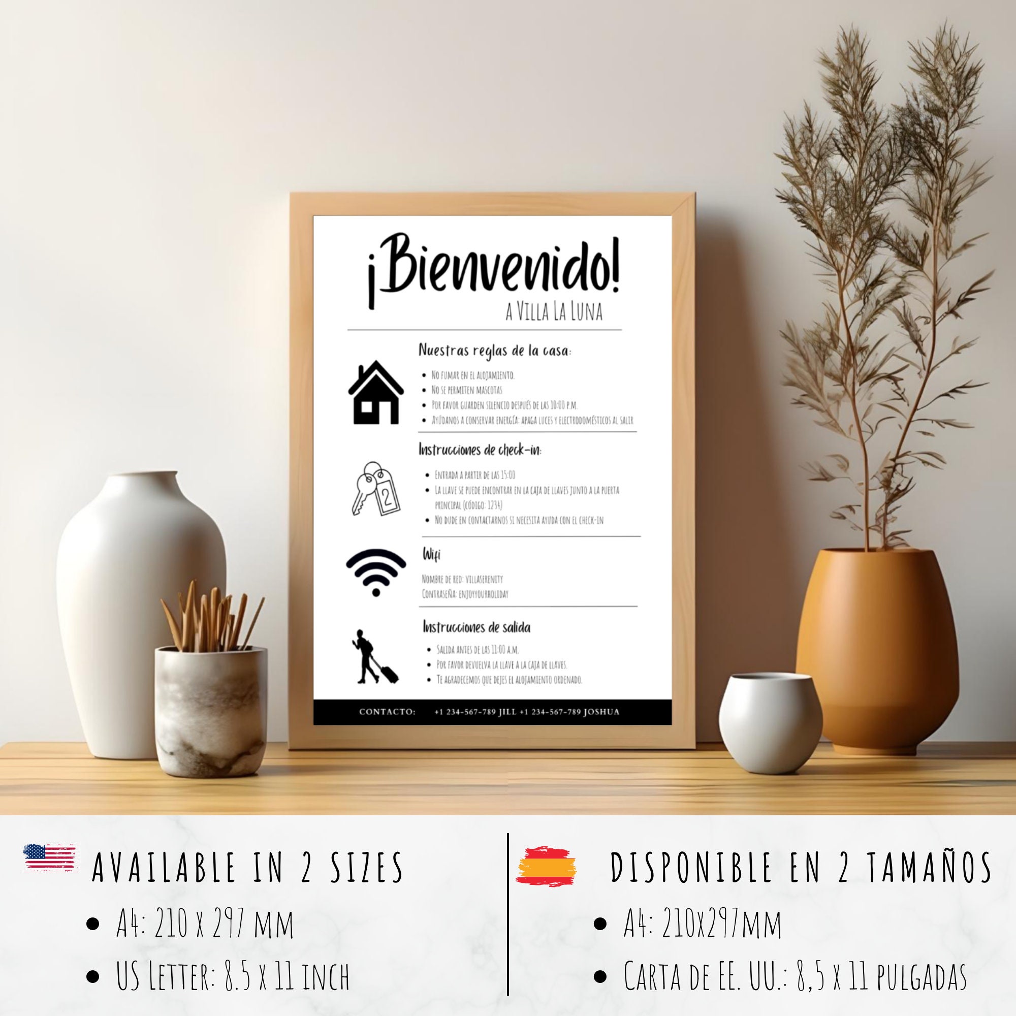 Editable Spanish Welcome Sign for Airbnb & VRBO Hosts: Vacation Rental ...