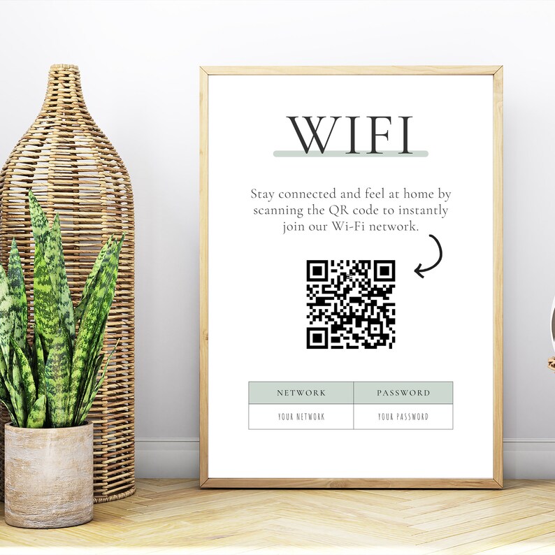 Wifi QR Code Sign, Canva Template, Internet Password, Rustic Wifi Sign ...