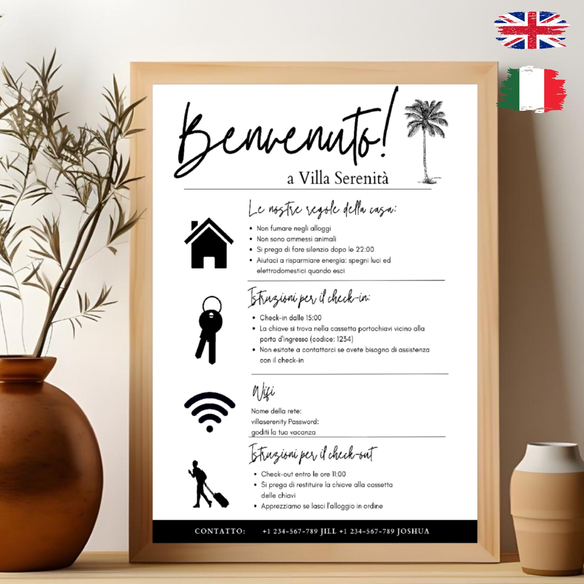 Italian and English Welcome Sign for Airbnb & VRBO Hosts, Vacation ...