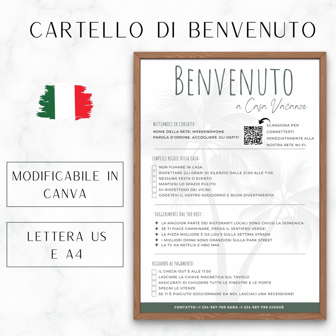 Italian Welcome Sign for Airbnb & VRBO Hosts With Palmtree, Vacation ...