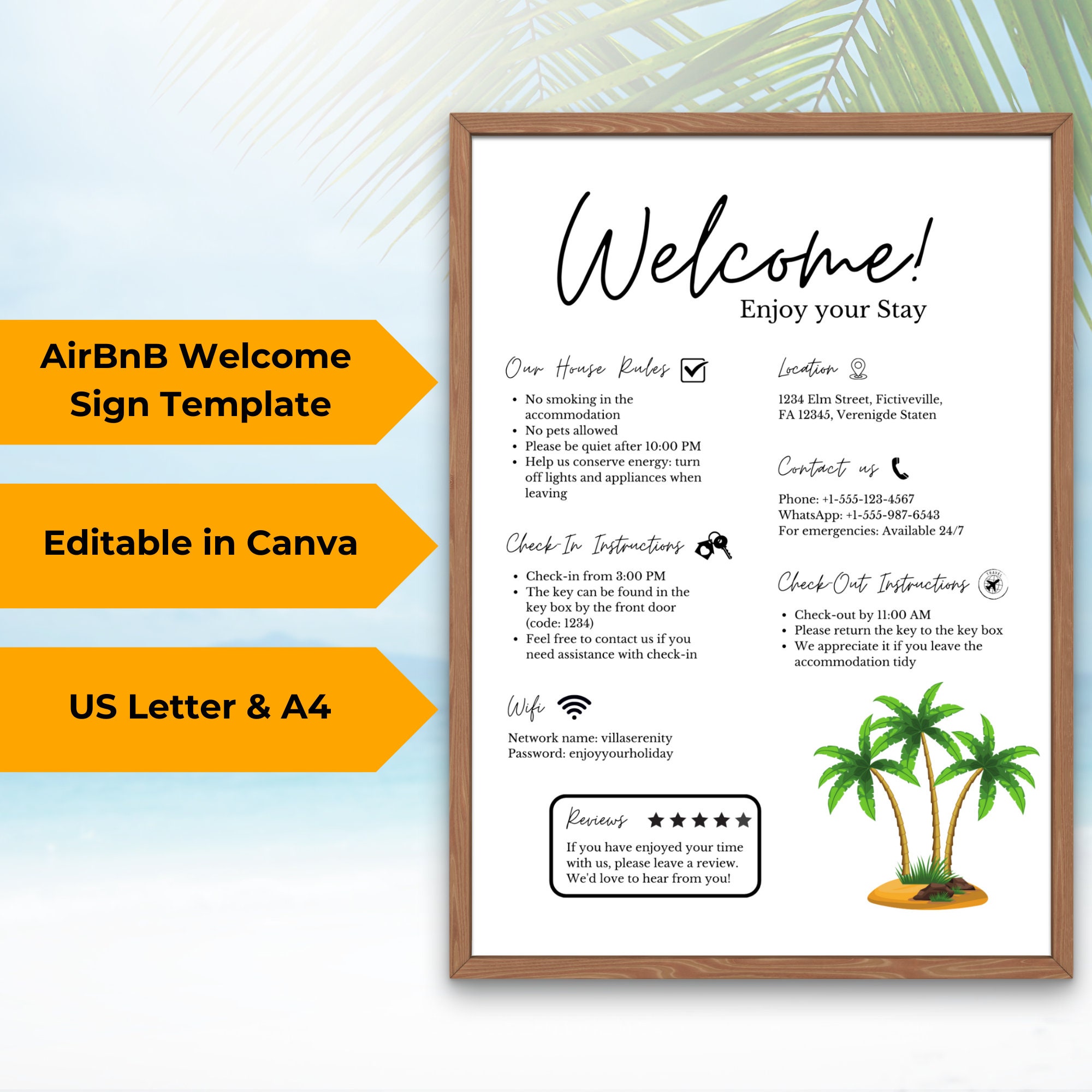 Editable Airbnb Welcome Sign Template Vacation Rental Rules - Etsy