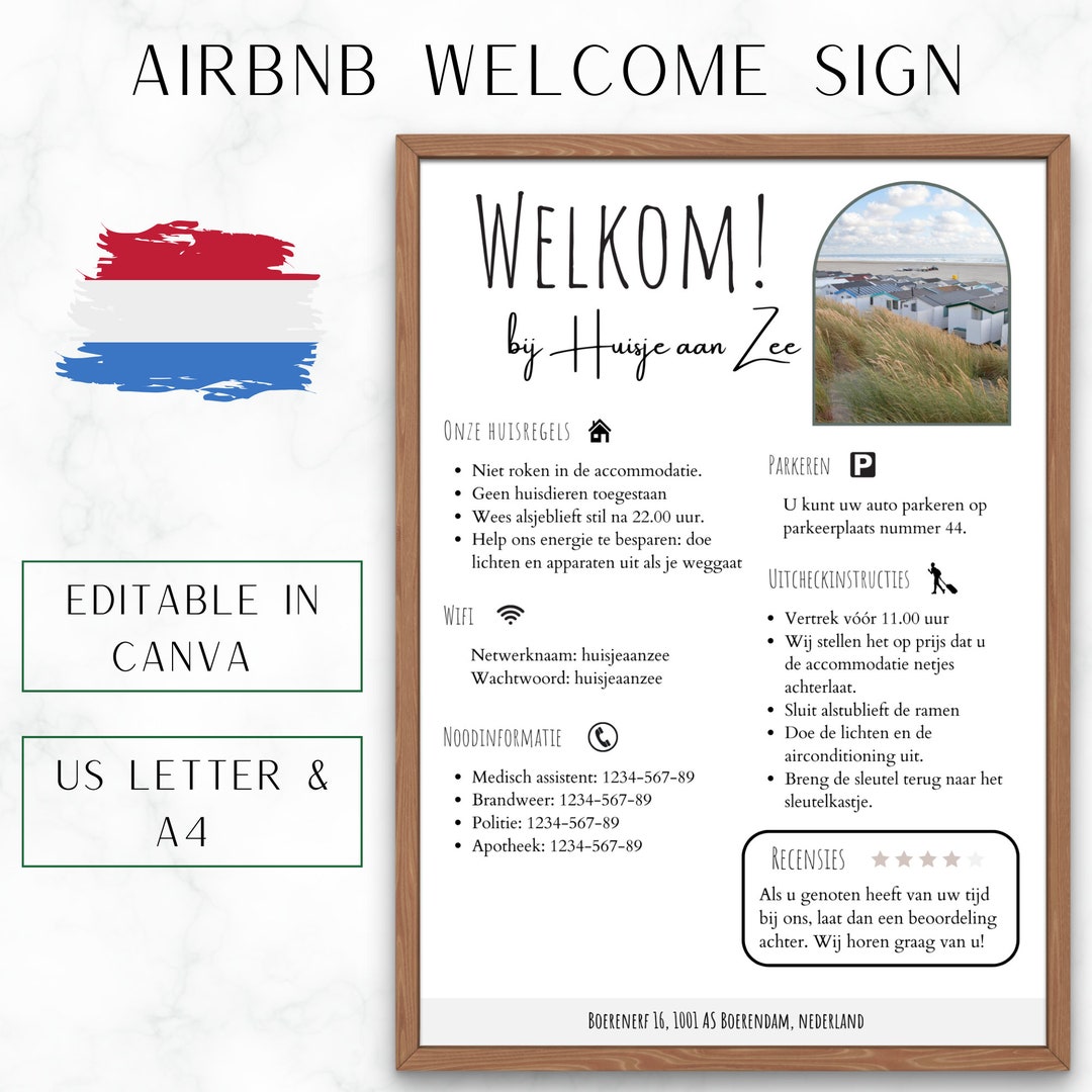 Dutch Welcome Sign for Airbnb & VRBO Hosts, Vacation Rental Printable ...