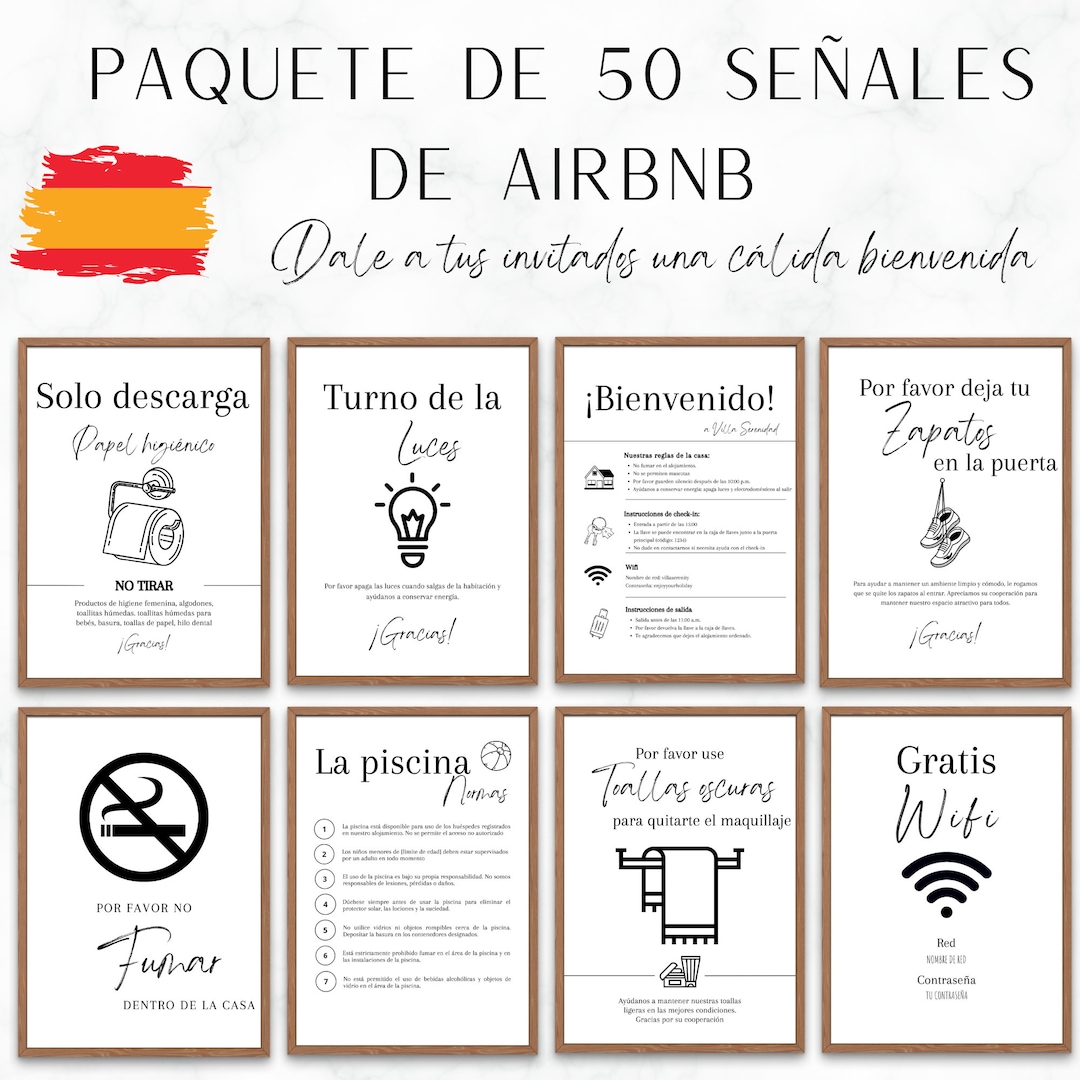 Spanish Welcome Sign Bundle for Airbnb & VRBO Hosts, House Rules, Wifi ...