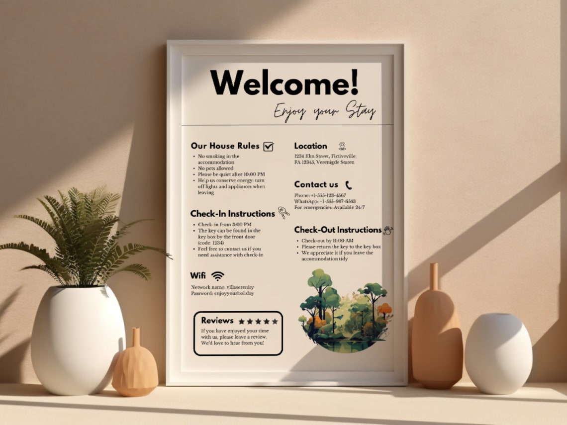 Airbnb Welcome Sign Template, Vacation Rental Hosts, Rules Policies ...