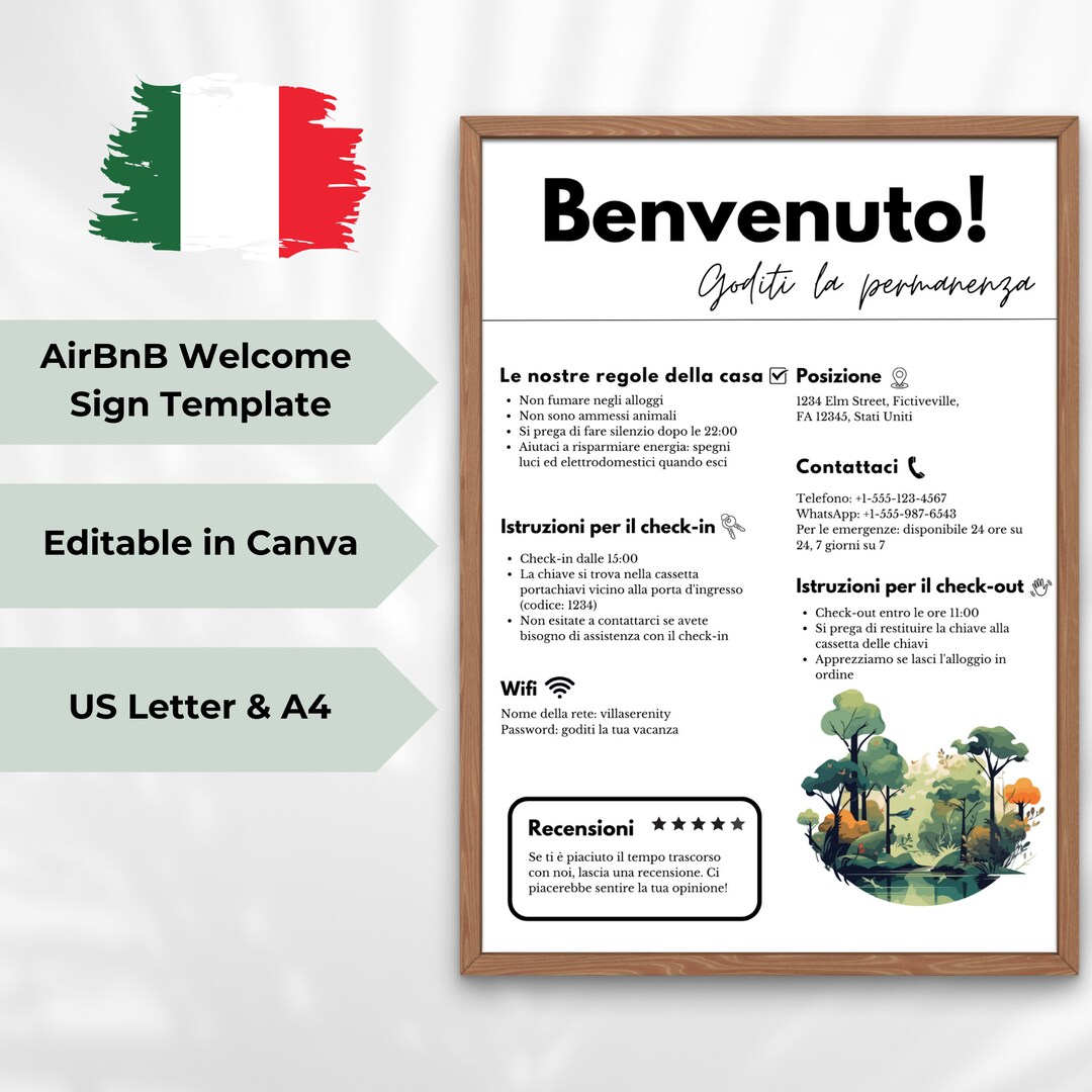 Editable Italian Welcome Sign Template for Airbnb & VRBO - Etsy