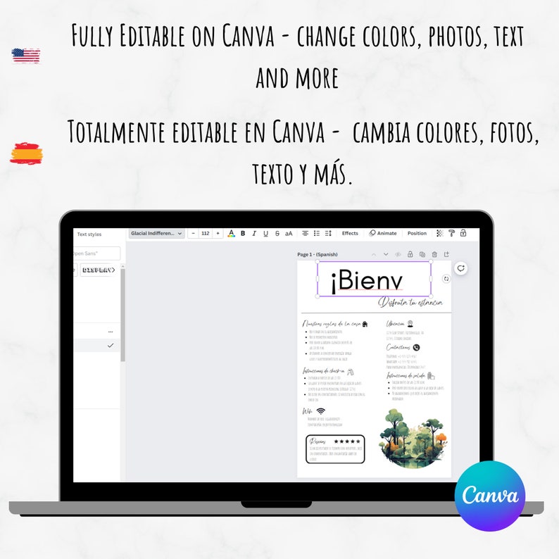 Spanish Welcome Sign for Airbnb and VRBO Hosts, Editable Vacation ...