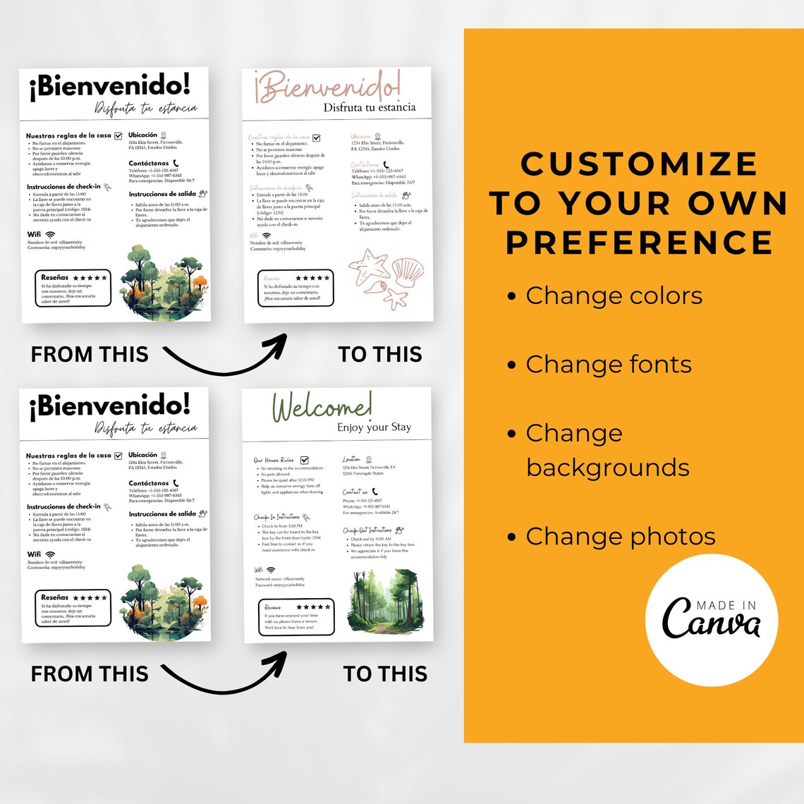 Spanish Welcome Sign for Airbnb and VRBO Hosts Editable - Etsy