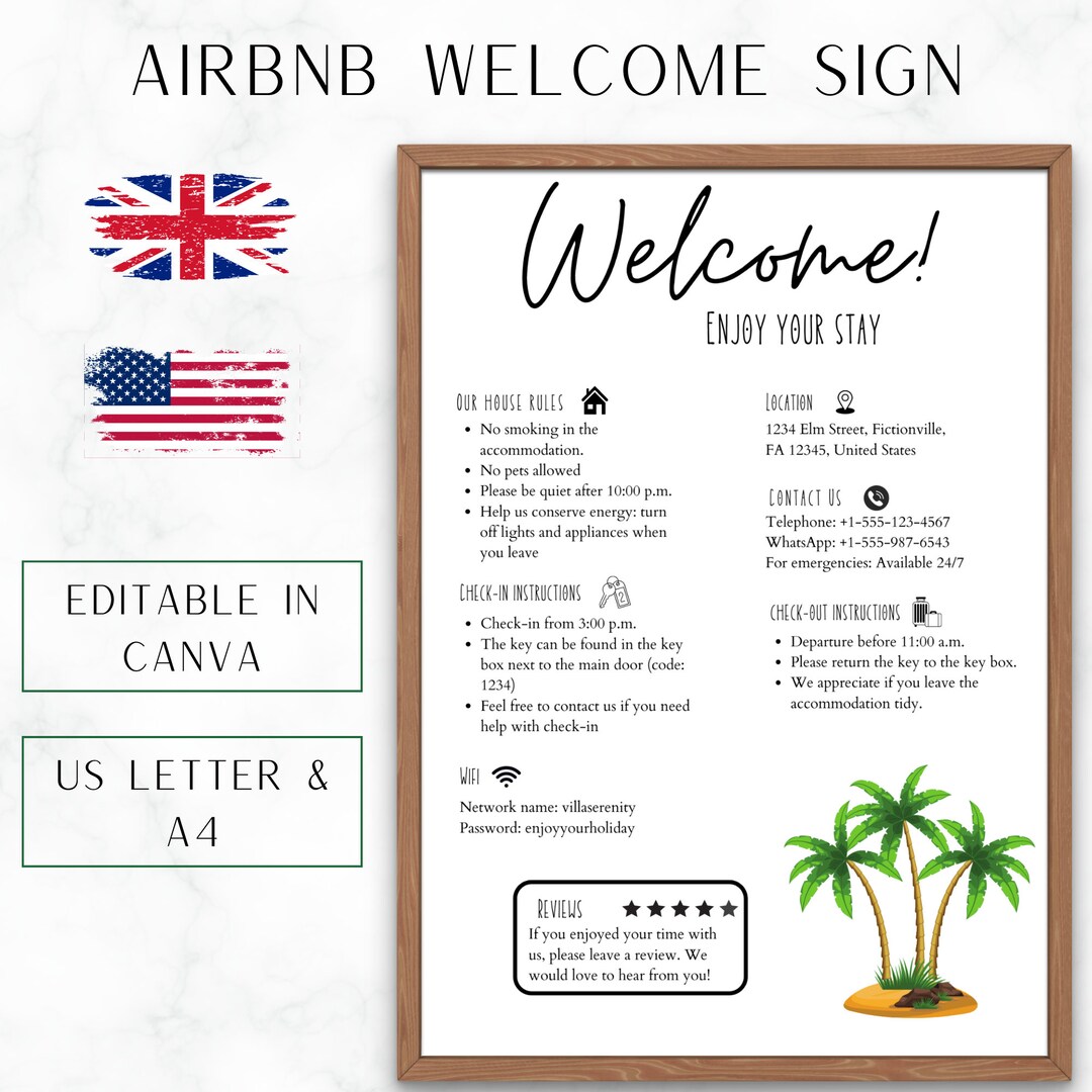Editable Airbnb Welcome Sign Template, Vacation Rental, Rules Policies ...